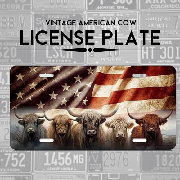 Accents | Highland Cow License Plate Cover Vintage American Cow Car ...